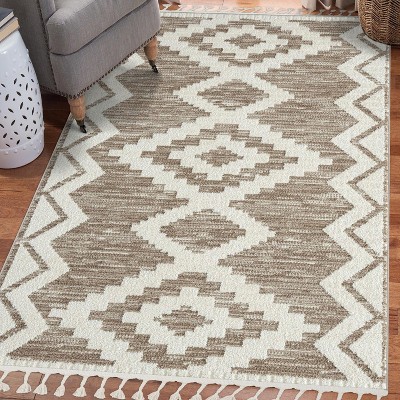 Luxe Weavers South Western Diamond Fringe Brown 5x7 Area Rug : Target