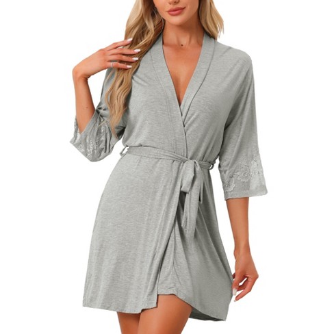 Cheibear Women's Lace Design Cotton Soft Short Bathrobe With Pockets ...