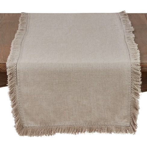 72"x16" Linen Stonewashed Fringe Table Runner Natural - Saro Lifestyle ...