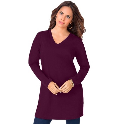 Roaman's Women's Plus Size Long-sleeve V-neck Ultimate Tunic - S, Dark ...