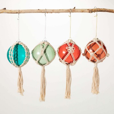 Macrame Glass Ornament Multicolor 9.5"h Glass Set Of 4 : Target