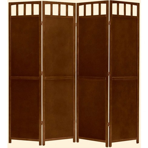4 Panels Solid Wood Privacy Screen Room Divider Walnut Finish 5.8 Ft ...