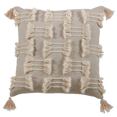 Saro Lifestyle Tri-line Frayed Decorative Pillow Cover, Black, 22" X 22 ...