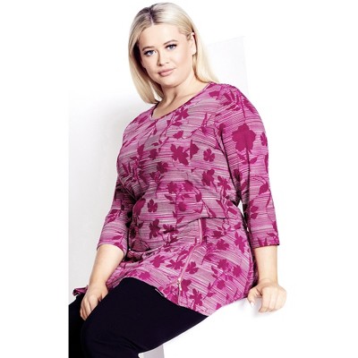 Avenue | Women's Plus Size Primrose Print Tunic - Berry Blurred Floral ...