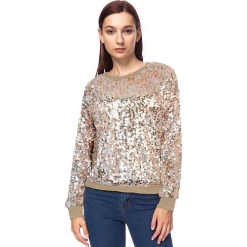 Anna-kaci Women's Sequin Long Sleeve Sparkly Pullover Sweatshirt- Small ...