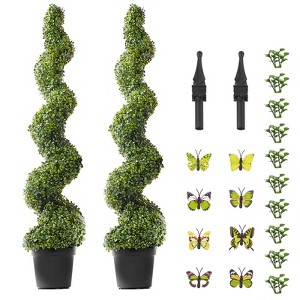 2 Pack 5ft Artificial Boxwood Topiary Tree Faux Plant, UV Resistant for ...