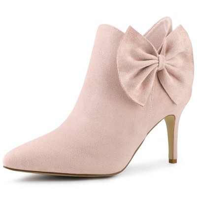 Allegra K Women's Pointed Toe Zip Stiletto Bow Heels Boots Dust Pink 7. ...