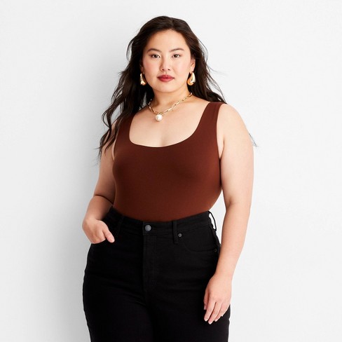 Women's Seamless Tank Bodysuit - A New Day™ Brown 1x : Target