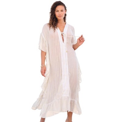 Swim 365 Women's Plus Size Ruffled Ankle-length Lurex Cover-up - 18/20 ...