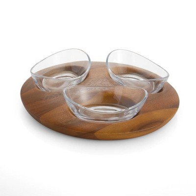 Nambe Vie 3 Piece Condiment Server Set With Glass Bowls, Clear Brown ...
