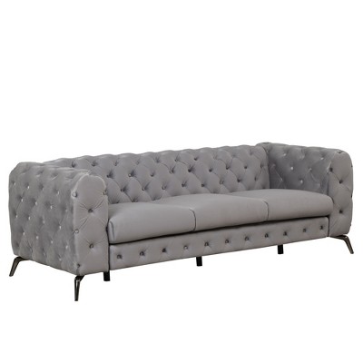 Modern Velvet Upholstered 3-seat Sofa With Button Tufted Back Gray-modernluxe : Target