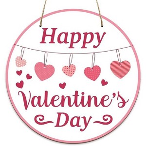 Lomsoe Happy Valentine's Day Sign Pink Red Hearts Welcome Door Decor ...
