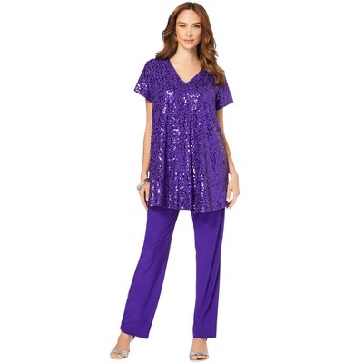 Roaman's Women's Plus Size Three-piece Beaded Pant Set - 20 W, Dark ...