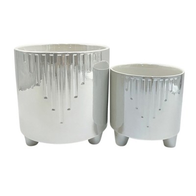 Sagebrook Home 2pc Footed Scratched Ceramic Indoor Outdoor Planter Pots ...