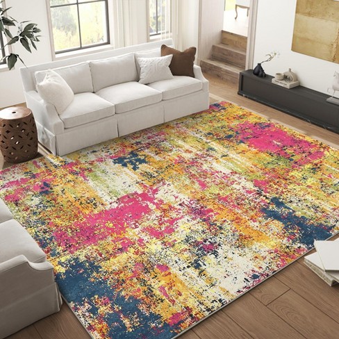 Whizmax Washable Rug Modern Abstract Rug, Colorful Living Room Rug Non ...