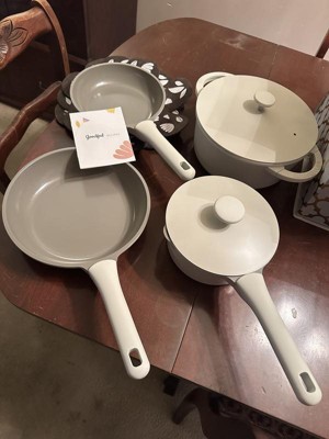 Goodful 10pc Cast Aluminum Ceramic Cookware Set Sage Green : Target