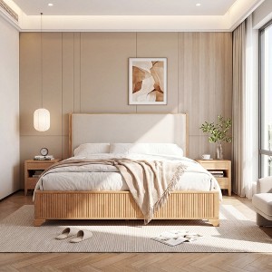 Queen Size Platform Bed Frame with White Upholstered Headboard, Solid ...