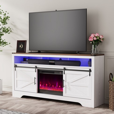 70 In. Freestanding Electric Fireplace Tv Stand In White With 16-rbg ...