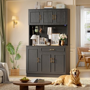 Bestier 71 in. Pantry Cabinet,Farmhouse White Manufactured Wood Buffet ...
