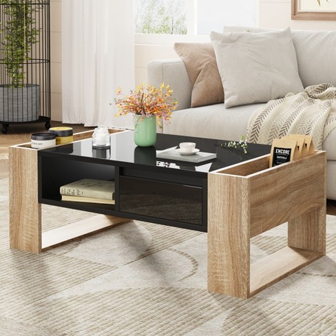 Nicbex Modern High Gloss Coffee Table With 2 Drawers,rectangle Cocktail ...