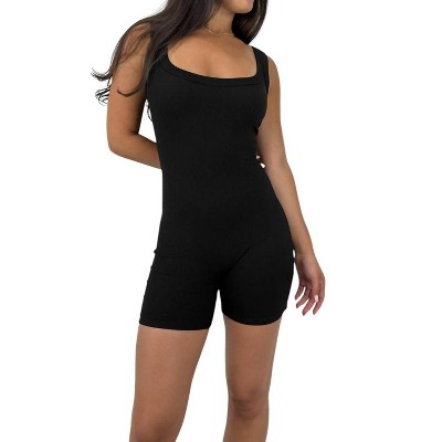 Women's Scoop Neck Ribbed Fitted Romper - Salty M : Target