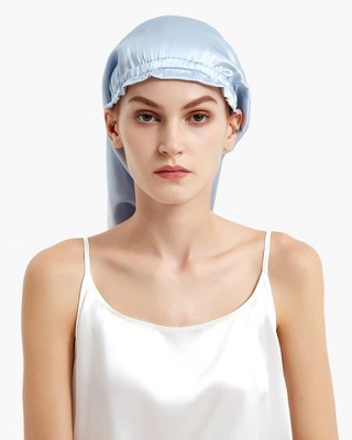 Mommesilk 22 Momme Pure Long Silk Hair Bonnet - Silver Blue : Target