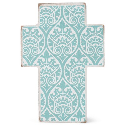 Elanze Designs Damask Pattern Teal 4 X 2.75 Wood Cross Block Sign : Target