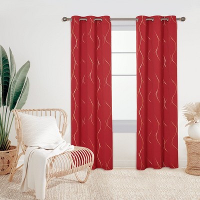 Deconovo Gold Line 52 Width Curtain Panel Pair (2 Panel) Red 52Wx84L ...