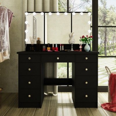 Vanity Desk, Makeup Vanity Desk With Mirror & 9 Led Light Bulbs : Target