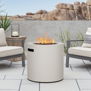 Aegean 24" Round Steel Propane Fire Pit Table with Hidden Tank in Light ...