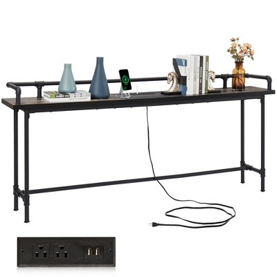 Vecelo Narrow Console Table With Charging Station&power Outlet, 70.9 ...