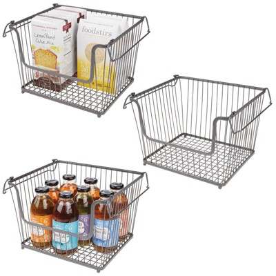 mDesign Stackable Storage Basket with Handles, 3 Pack : Target