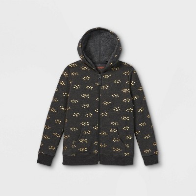 Girls' Printed Zip-Up Fleece Hoodie - Cat & Jack™ Charcoal Black : Target