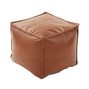 Vintage Inspired Faux Leather Patchwork Pouf 18 x18 x16