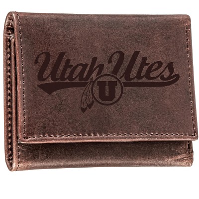 Evergreen Ncaa University Of Utah Brown Leather Trifold Wallet ...