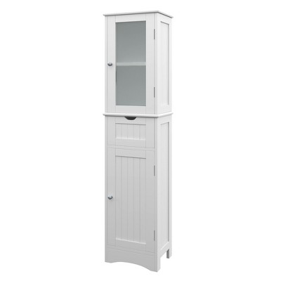 Costway Bathroom Tall Cabinet Freestanding Linen Tower With Doors ...