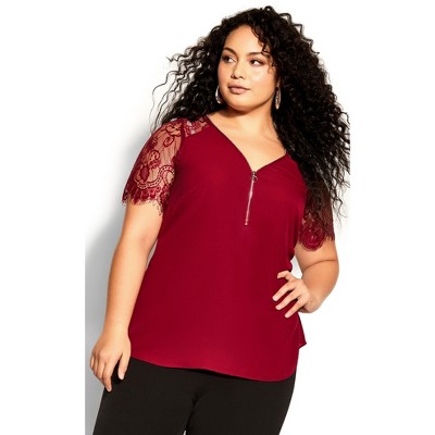 City Chic | Women's Plus Size Botanical Lace Top - Ruby - 20w : Target