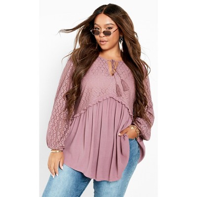Avenue | Women's Plus Size Hazel Lace Tunic - Dusty Lilac - 20w : Target