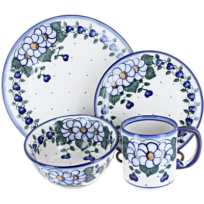 Blue Rose Polish Pottery Roses Are Red 16 Piece Dinnerware Set : Target