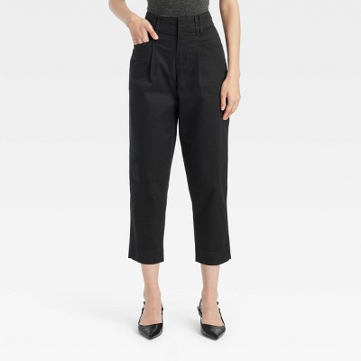 Women's High-rise Pleat Front Ankle Chino Pants - A New Day™ Black 2 ...