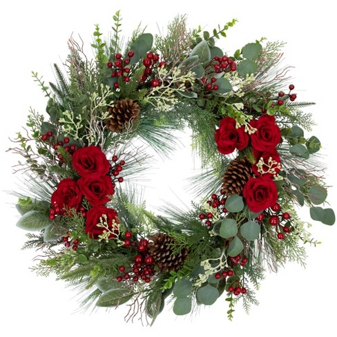 Northlight Real Touch™️ Roses And Berries Artificial Christmas Wreath ...