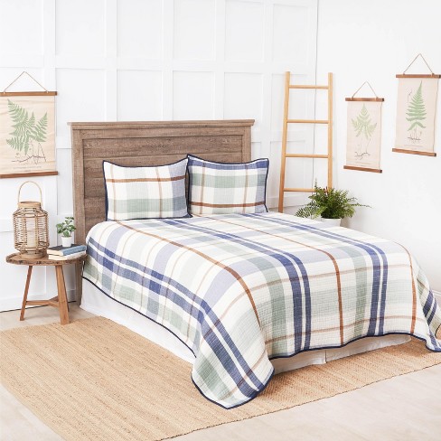 C&f Home Cypress Plaid King Coverlet 3 Piece Set Cotton Reversible And ...