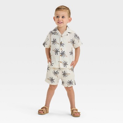 Grayson Mini Toddler Boys' Short Sleeve Palm Tree Printed Woven Gauze ...