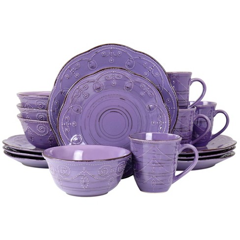 16pc Rustic Birch Stoneware Dinnerware Set Purple - Elama : Target