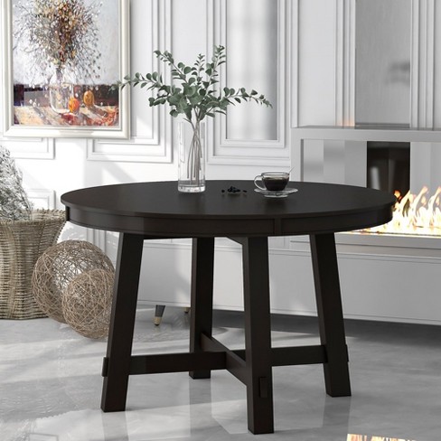 Modern Round Extendable Dining Table With 16" Leaf Wood Kitchen Table ...