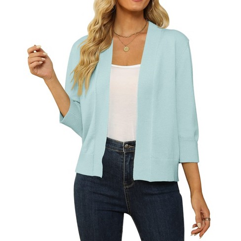 Women's 3/4 Sleeve Cropped Cardigan Sweater Open Front Short Shrugs ...