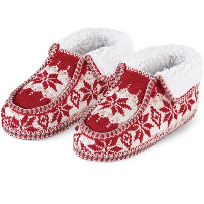 Collections Etc Knitted Nordic Snowflake Plush Fleece Lined Slippers ...