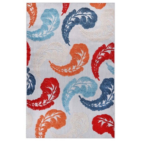 Modern Bohemian Oversized Feathers Indoor Outdoor Area Rug, 4'x6 ...