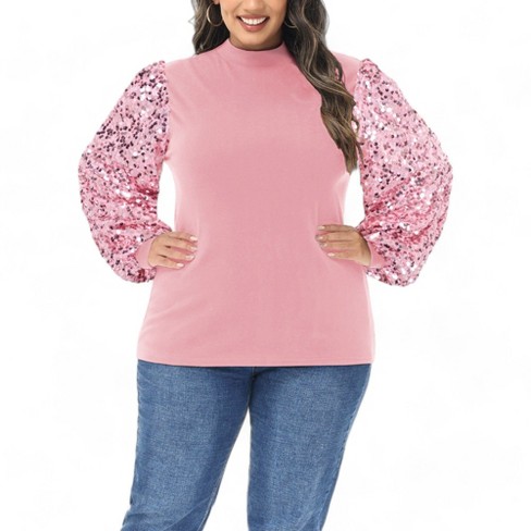 Anna-kaci Women's Plus Size Sparkle Sequin Sweatshirt Mock Neck ...