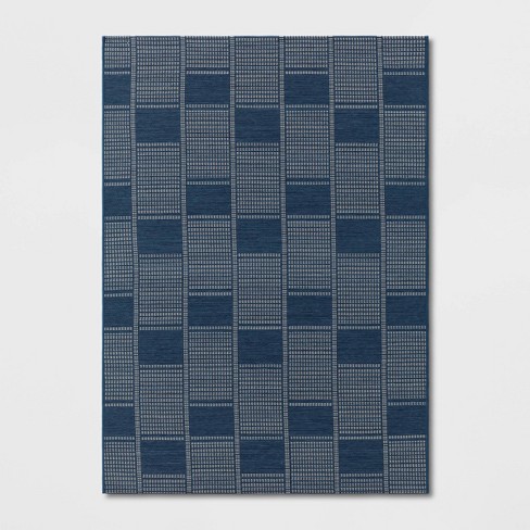 5'x7' Checkered Bricks Rectangular Woven Outdoor Area Rug Indigo ...